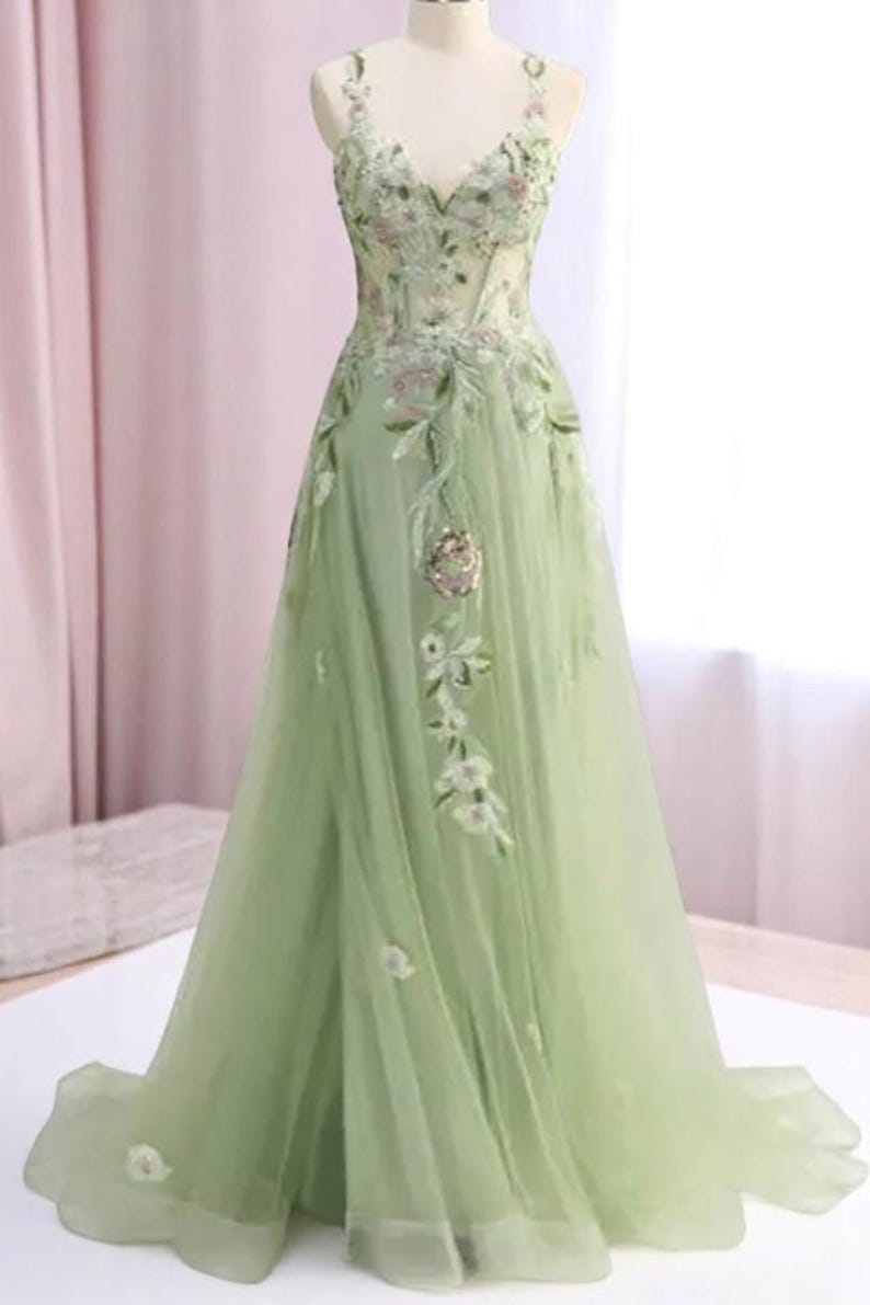 Fairy Prom dress, Green prom dress, fairycore dress, corset wedding ...