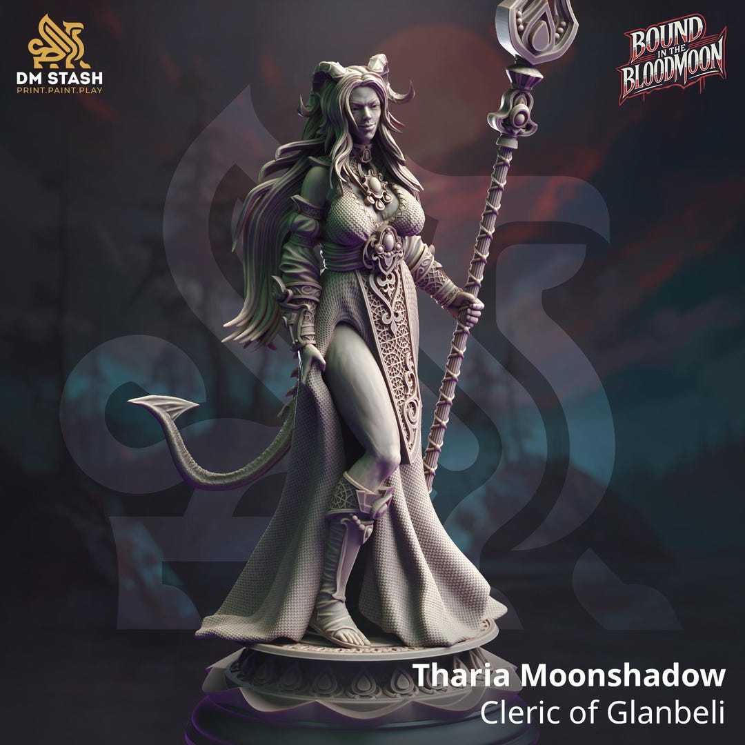 Tiefling Moon Cleric Tharia Moonshadow Premium Miniature for Tabletop ...