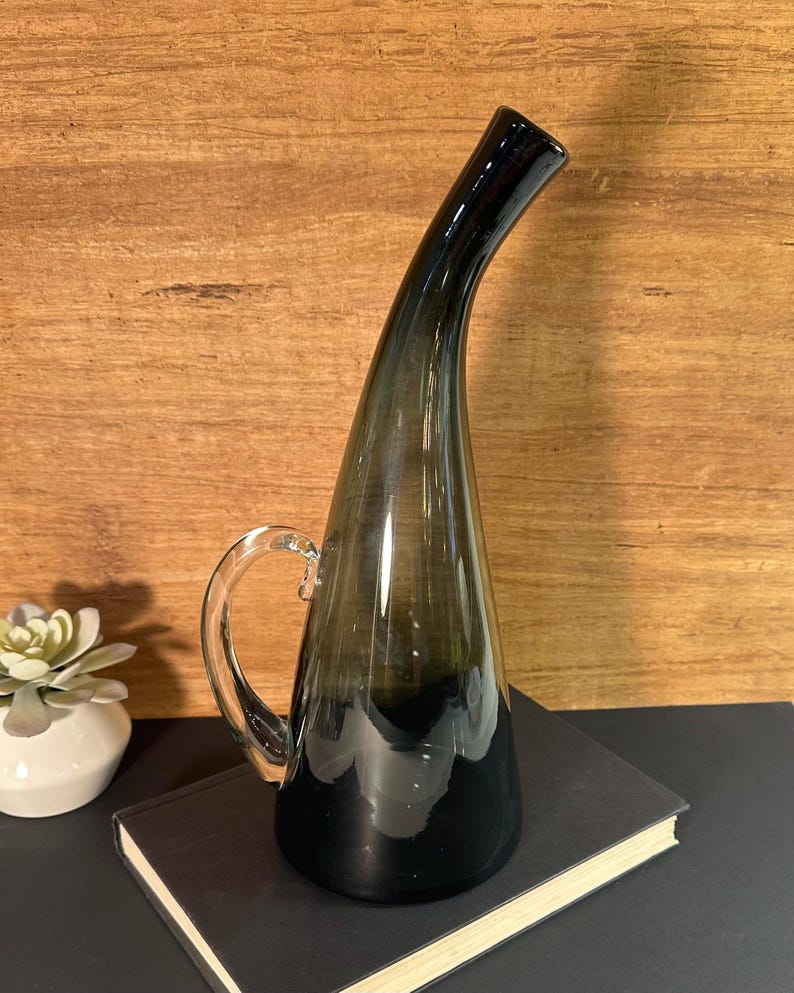 Vintage Blenko Glass Decanter, Midcentury Black/charcoal Barware ...