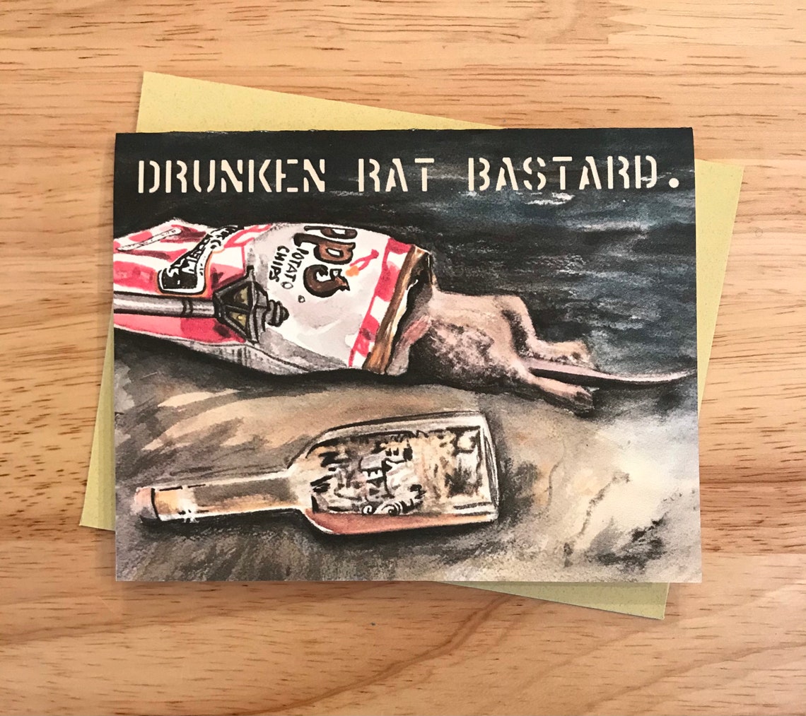 Drunken Rat Bastard Notecard, New Orleans Art by Katy Clark - Etsy