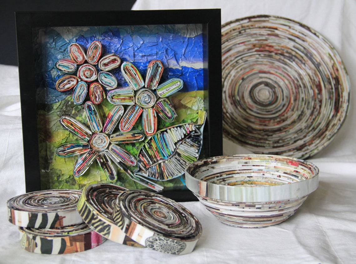 Upcycled Magazine Flower Art 2 - Etsy