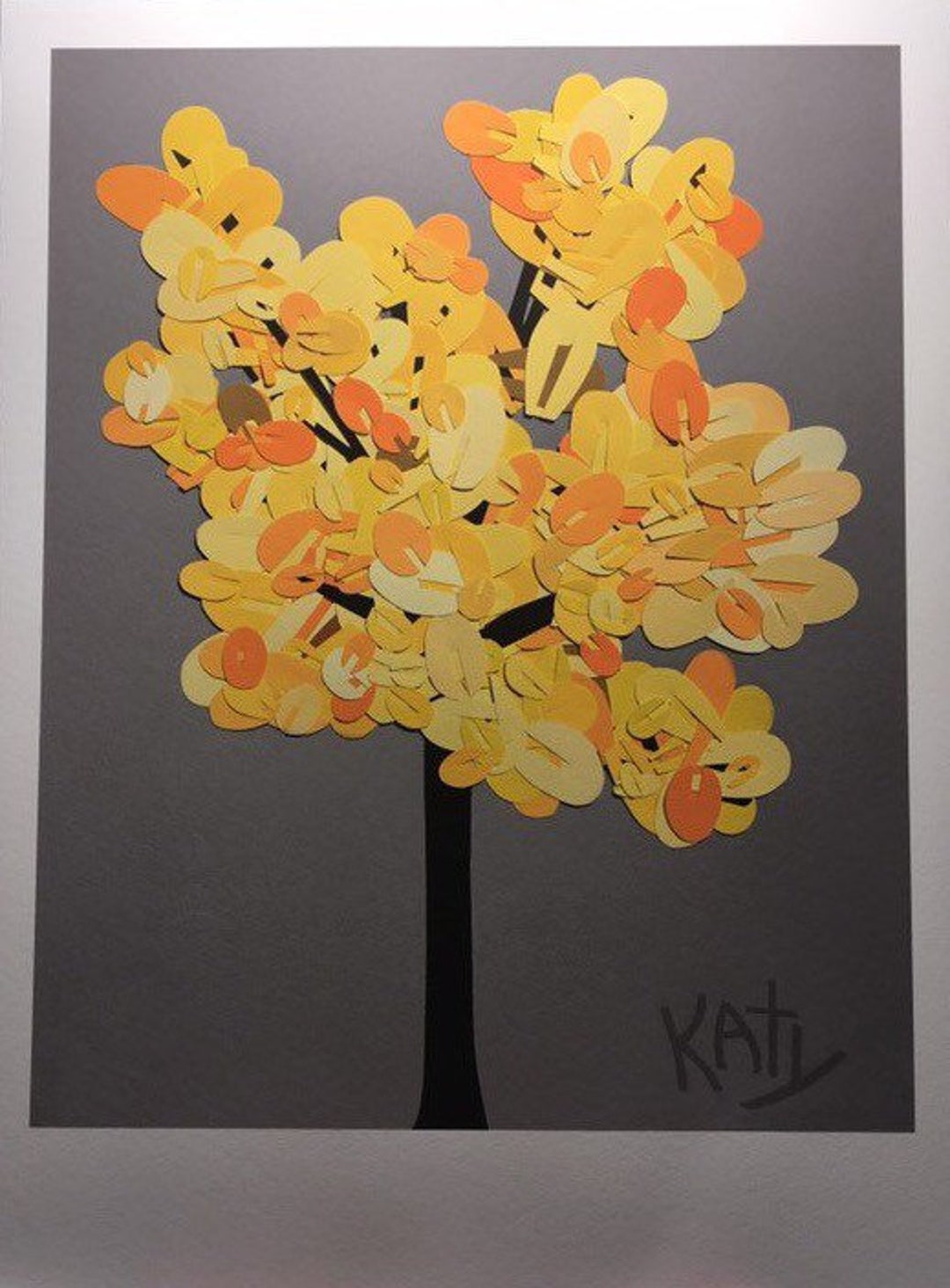 8 X 10 Yellow Cut Paper Tree Reproduction of Original Art by Katy Clark ...