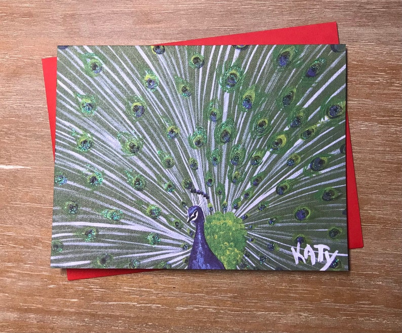 Glittered Peacock Happy Holidays Card Set of 6 Notecards With - Etsy