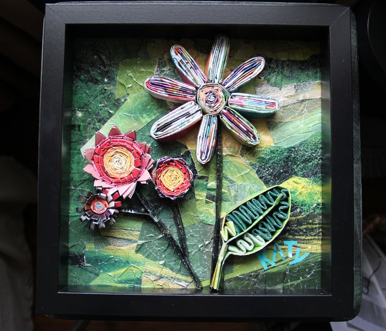 Upcycled Magazine Flower Art 2 - Etsy