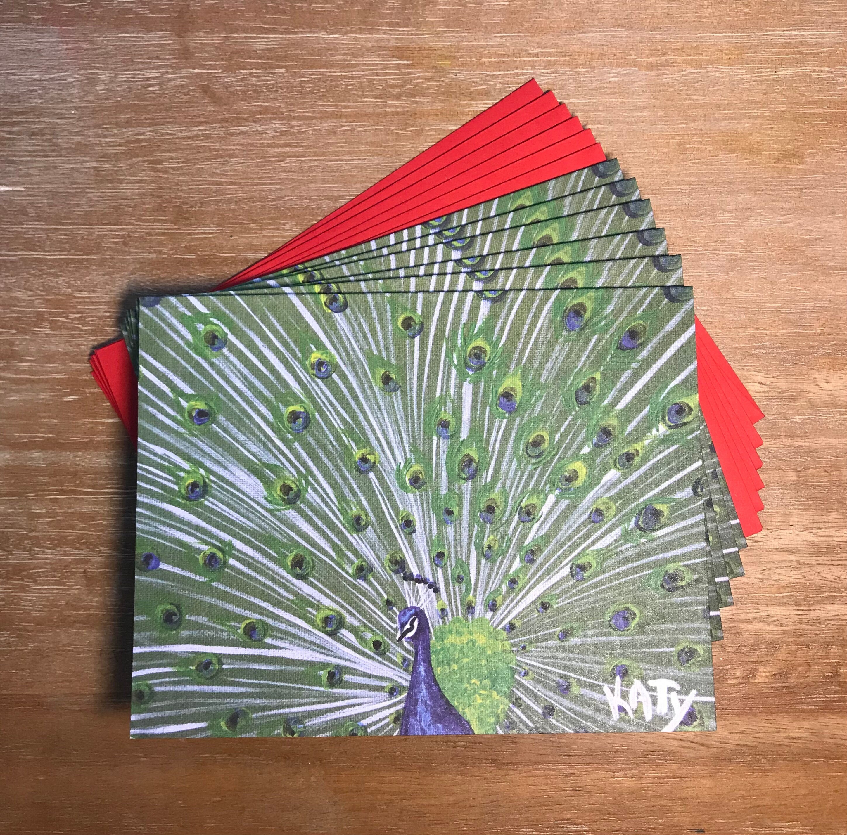 Peacock Happy Holidays Card Set of 6 Notecards and Corresponding ...