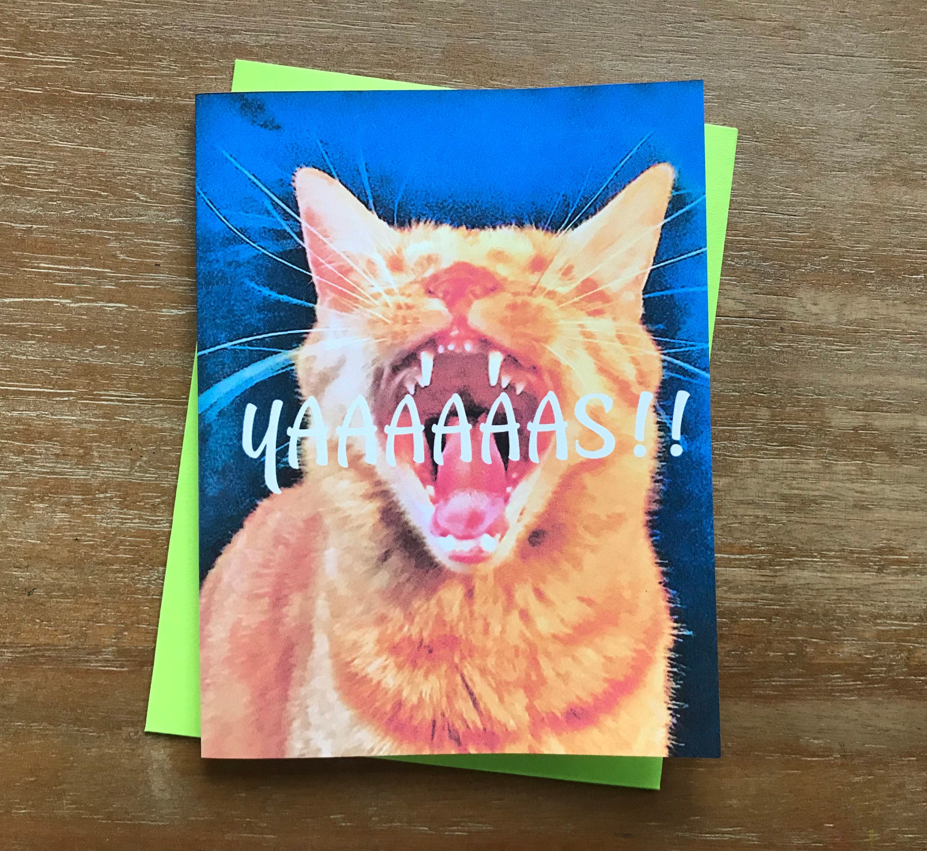YAAAS Cat Card and Envelope With Art by Katy Clark - Etsy