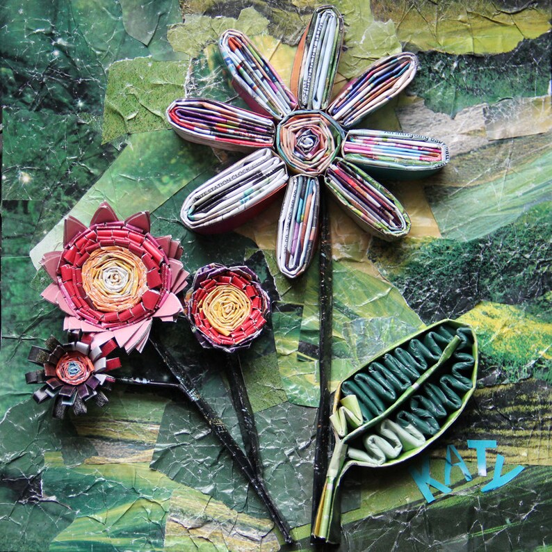 Upcycled Magazine Flower Art 2 - Etsy