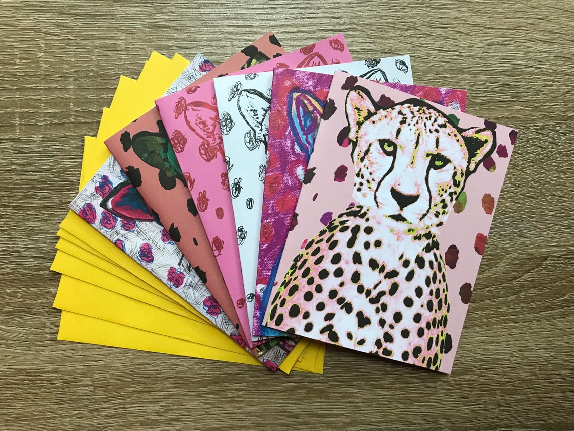 Set of 6 Cheetah. Blank Notecards and Corresponding Envelopes - Etsy