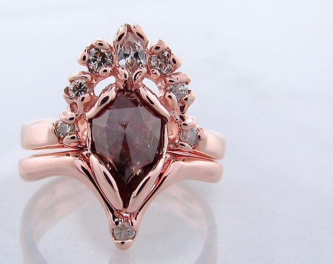 Cognac Rose Cut Rustic Diamond Rose Gold Wedding Ring Set - Etsy