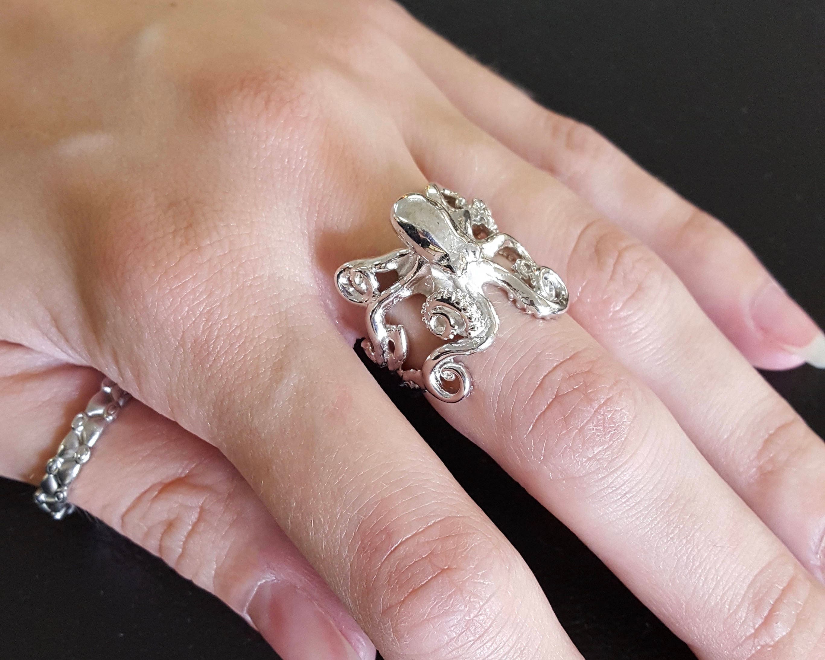 Silver Octopus Ring Artisan Sculpted in the US. Curling | Etsy