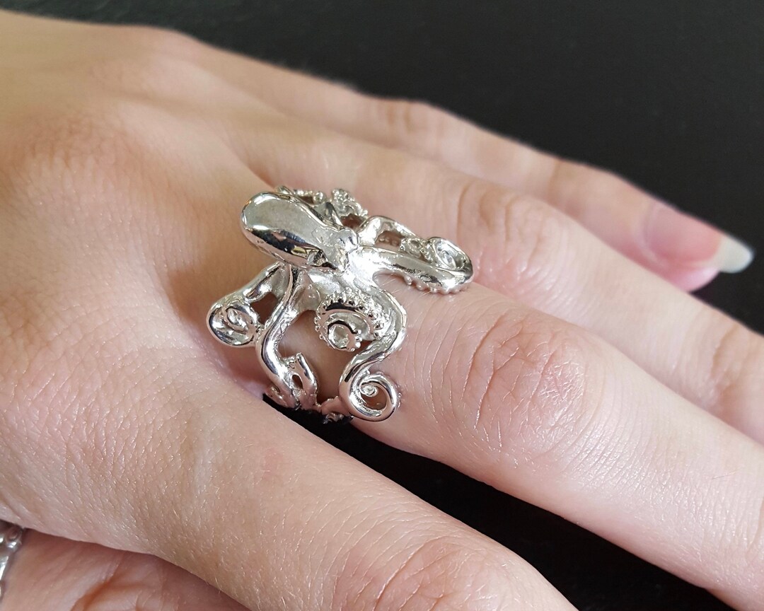 Silver Octopus Ring, Artisan Sculpted in the US. Curling Tentacles With ...