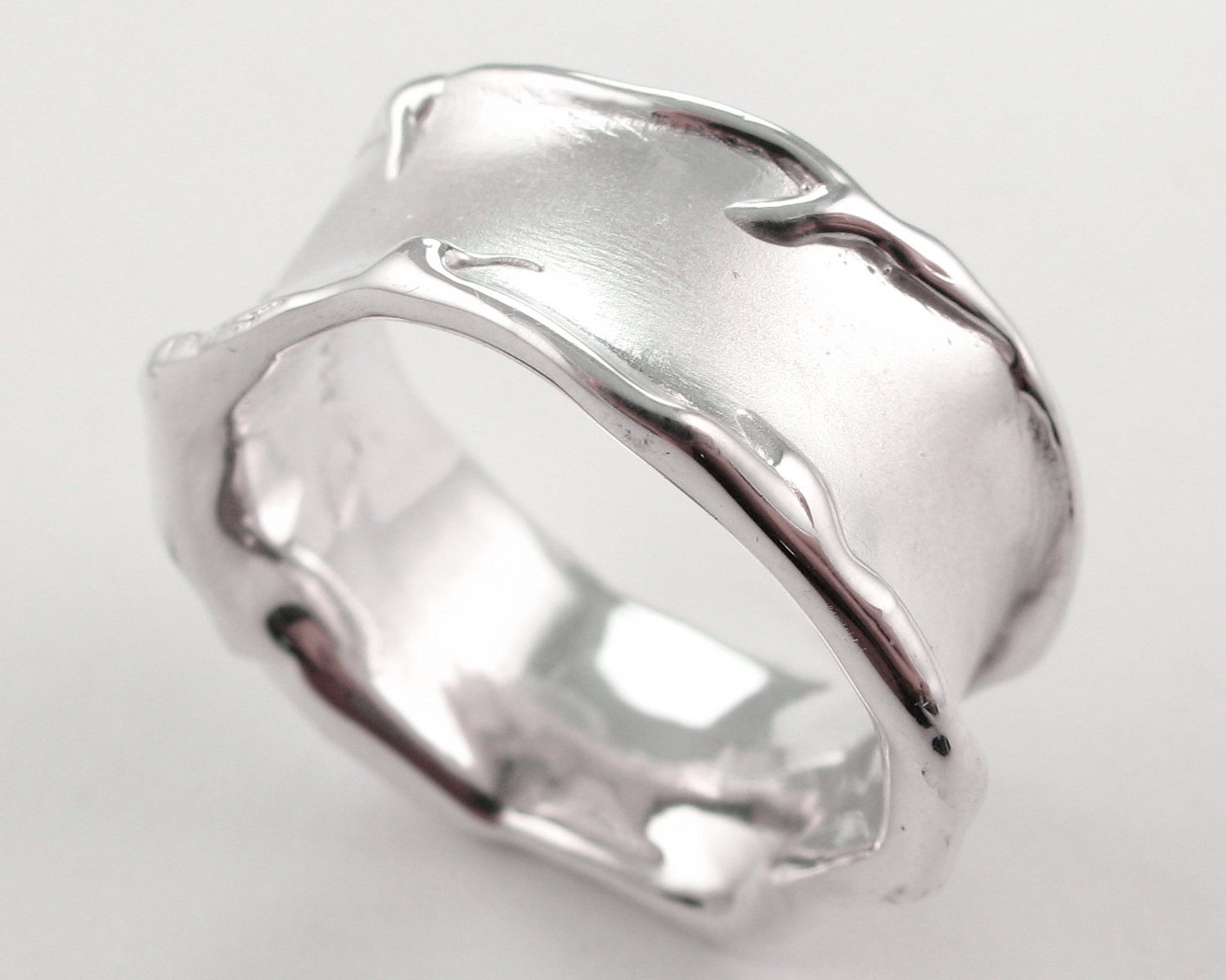 Wide Silver Band Handmade Melted Ring - Etsy