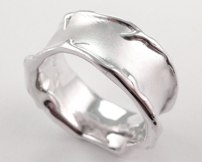 Wide Silver Band, Handmade Melted Ring - Etsy