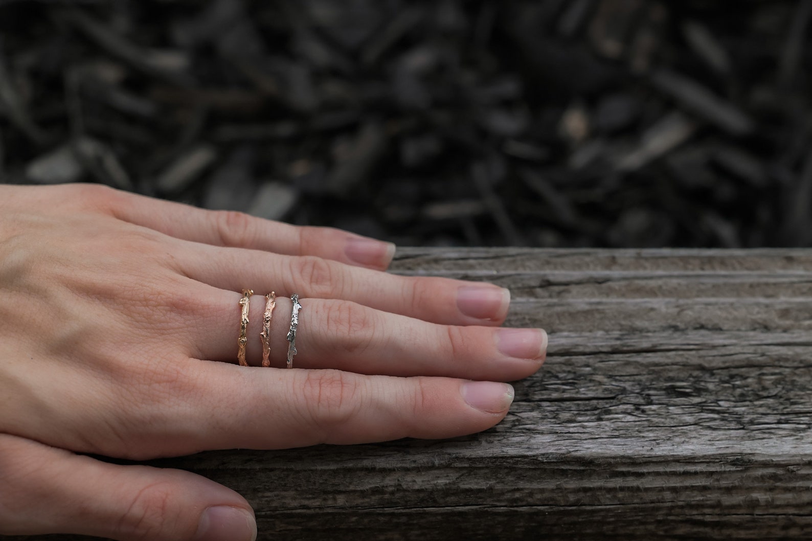 Slender Twig Band in 14k Solid White Gold - Etsy
