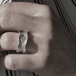 Wide Silver Band, Handmade Melted Ring - Etsy