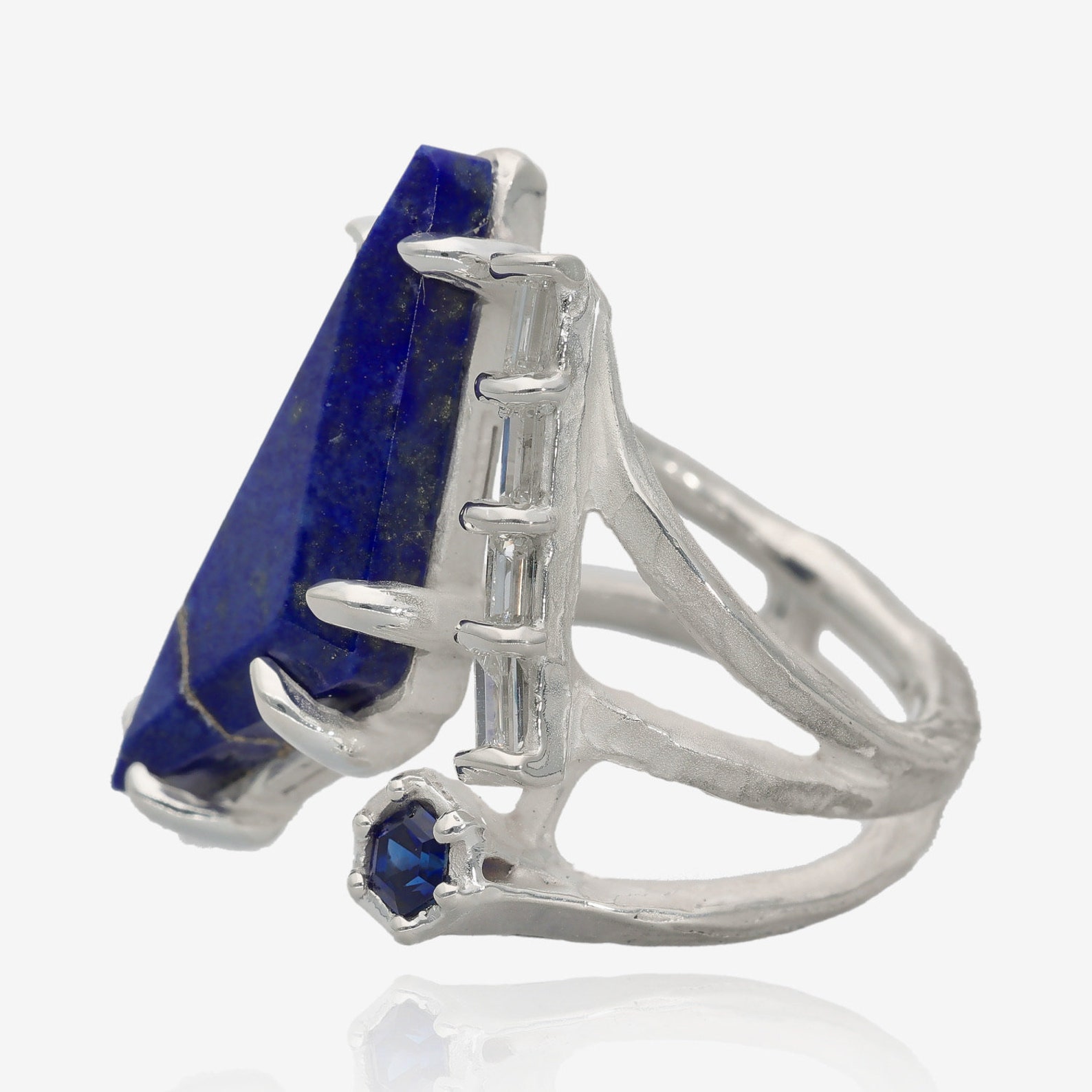 Lapis Lazuli Silver Open Top Ring With Sapphire and Diamonds - Etsy