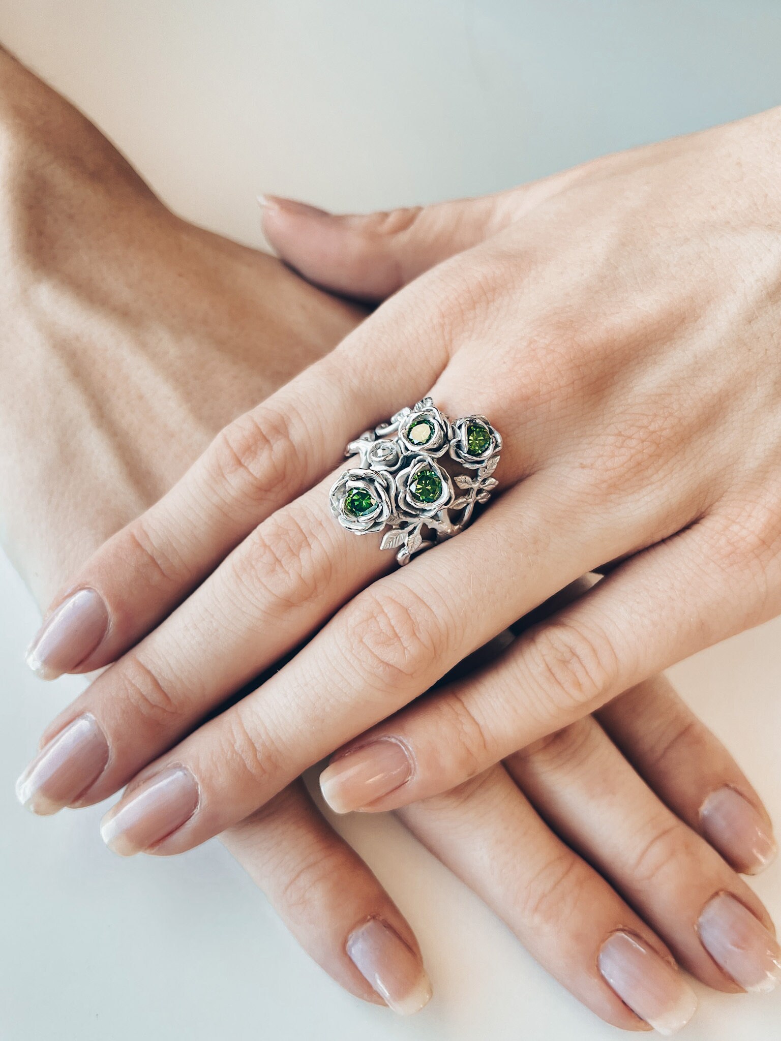 Rambling Rose Ring in Green Diamond - Etsy