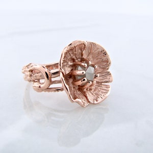 Rose Gold Poppy Bloom Ring With Rose Cut Grey Diamond - Etsy
