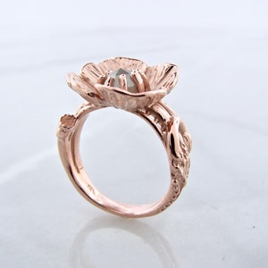 Rose Gold Poppy Bloom Ring With Rose Cut Grey Diamond - Etsy