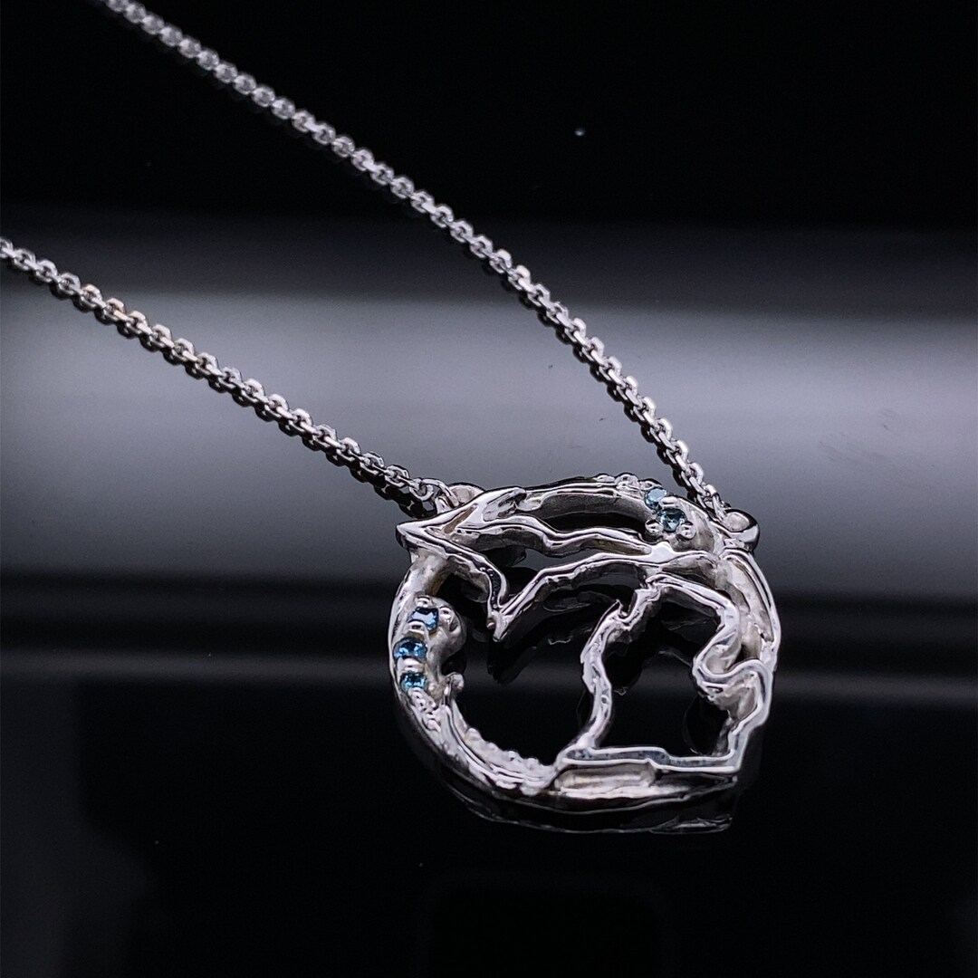 Shimmering Blue Diamond Michigan Circle Pendant Hand Sculpted Sterling ...