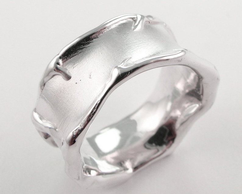 Wide Silver Band Handmade Melted Ring - Etsy