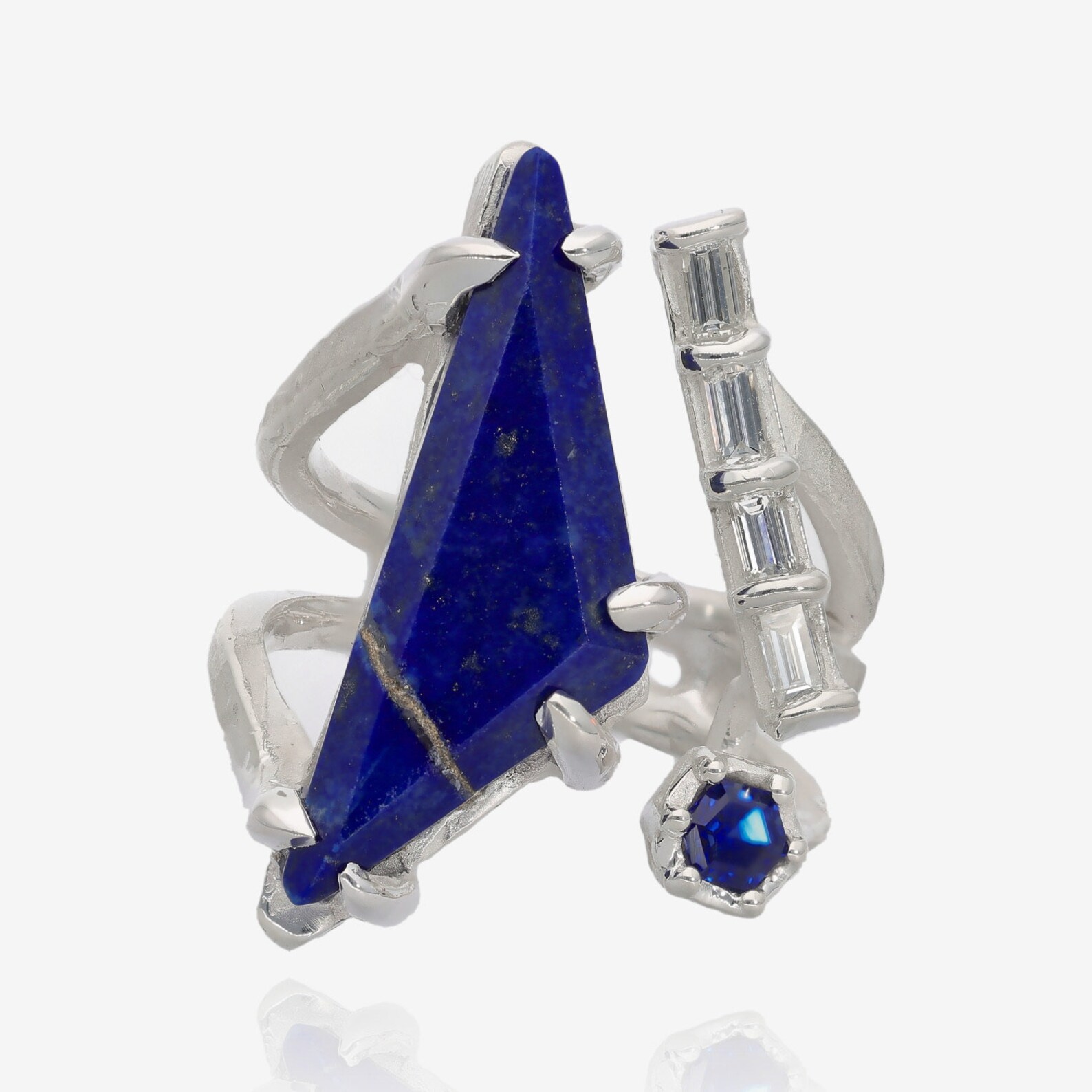 Lapis Lazuli Silver Open Top Ring With Sapphire and Diamonds - Etsy
