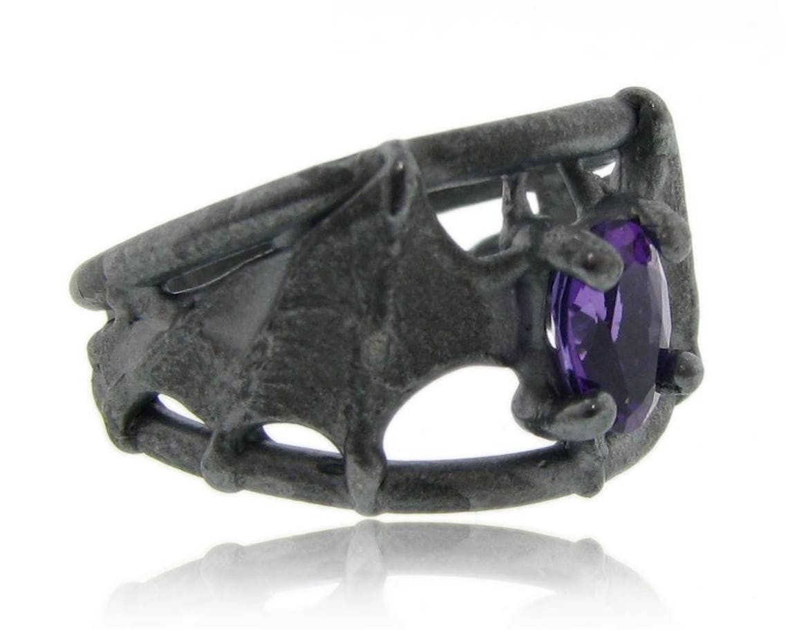 Bat Ring in Black Silver and Amethyst - Etsy