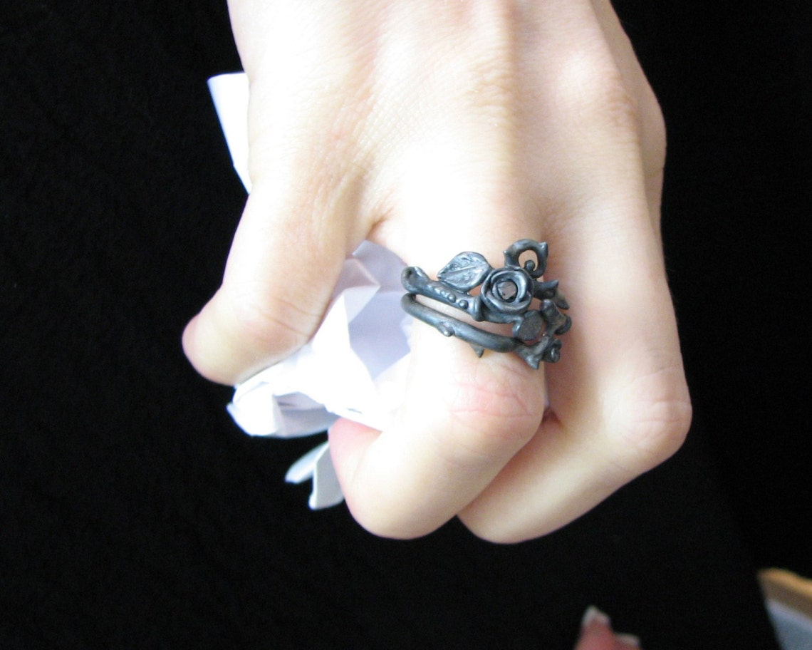 Thorned Rose Wedding Set, Black Silver - Etsy