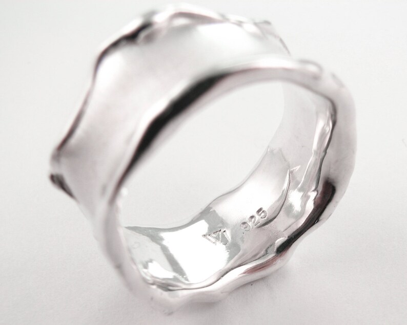 Wide Silver Band, Handmade Melted Ring - Etsy