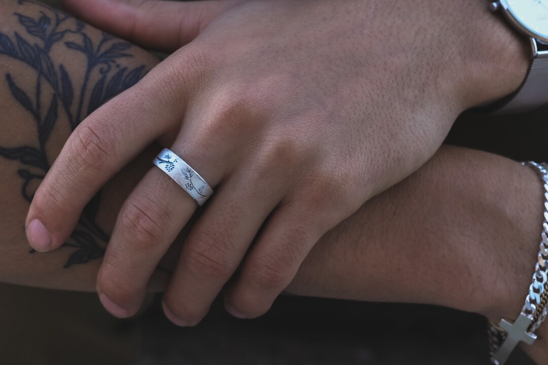 Ponderosa Pine Band Antiqued, Nature Wedding Band, Pinecones and Pine ...