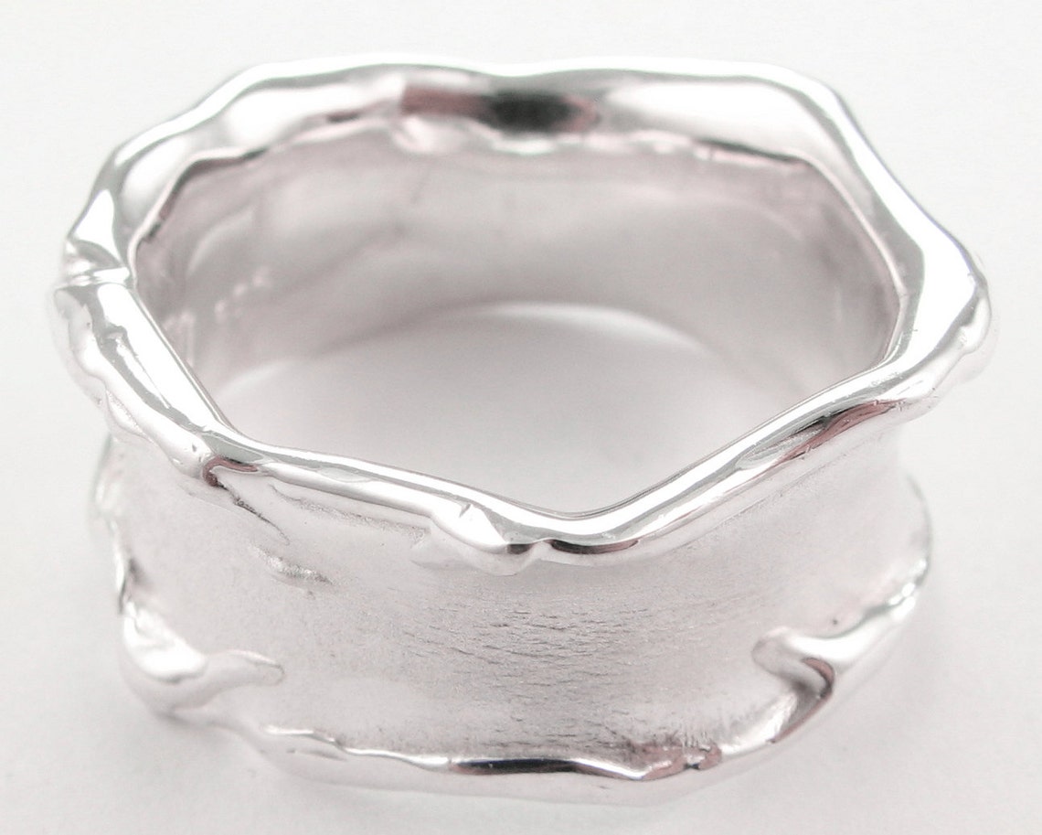 Wide Silver Band, Handmade Melted Ring - Etsy