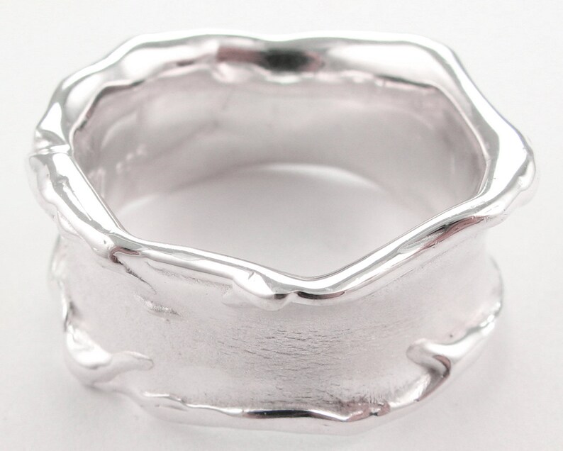 Wide Silver Band Handmade Melted Ring - Etsy