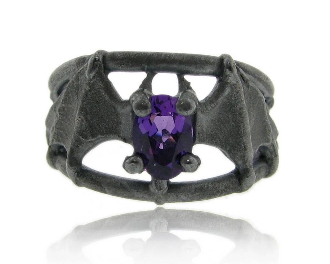 Bat Ring in Black Silver and Amethyst - Etsy