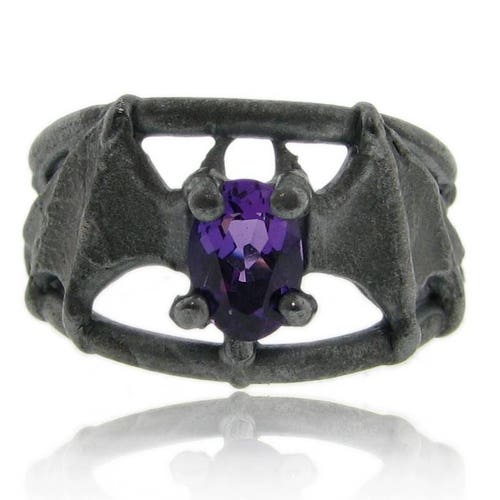 Bat Ring in Black Silver and Amethyst - Etsy