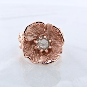 Rose Gold Poppy Bloom Ring With Rose Cut Grey Diamond - Etsy