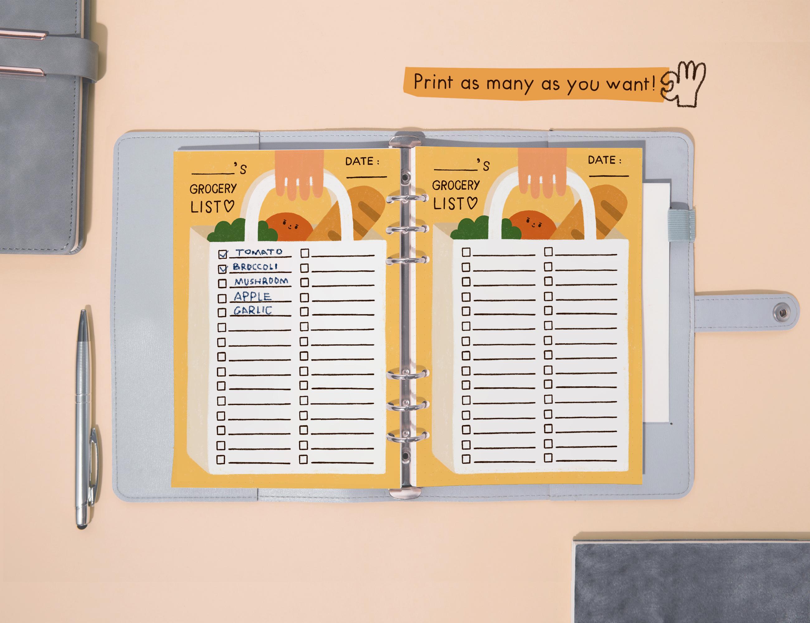Printable Grocery List | Colorful Digital Shopping List | Cute ...