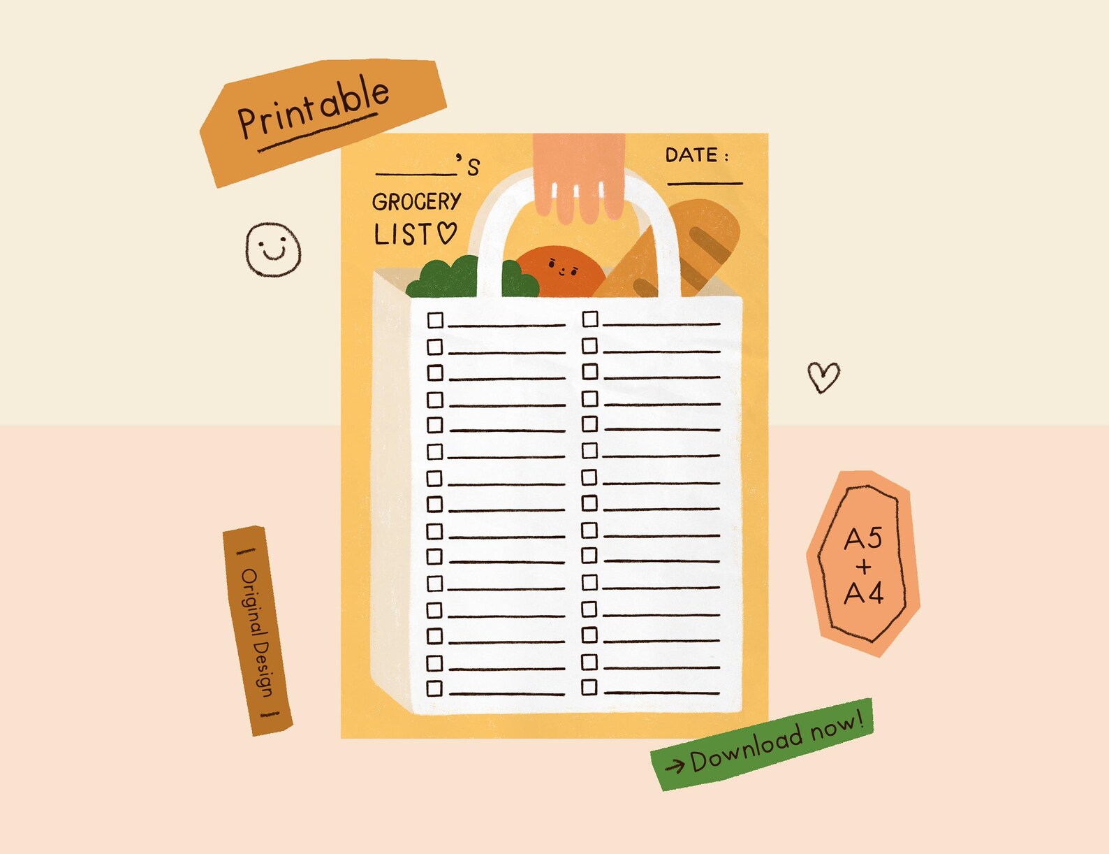 Printable Grocery List Colorful Digital Shopping List Cute Illustrated ...