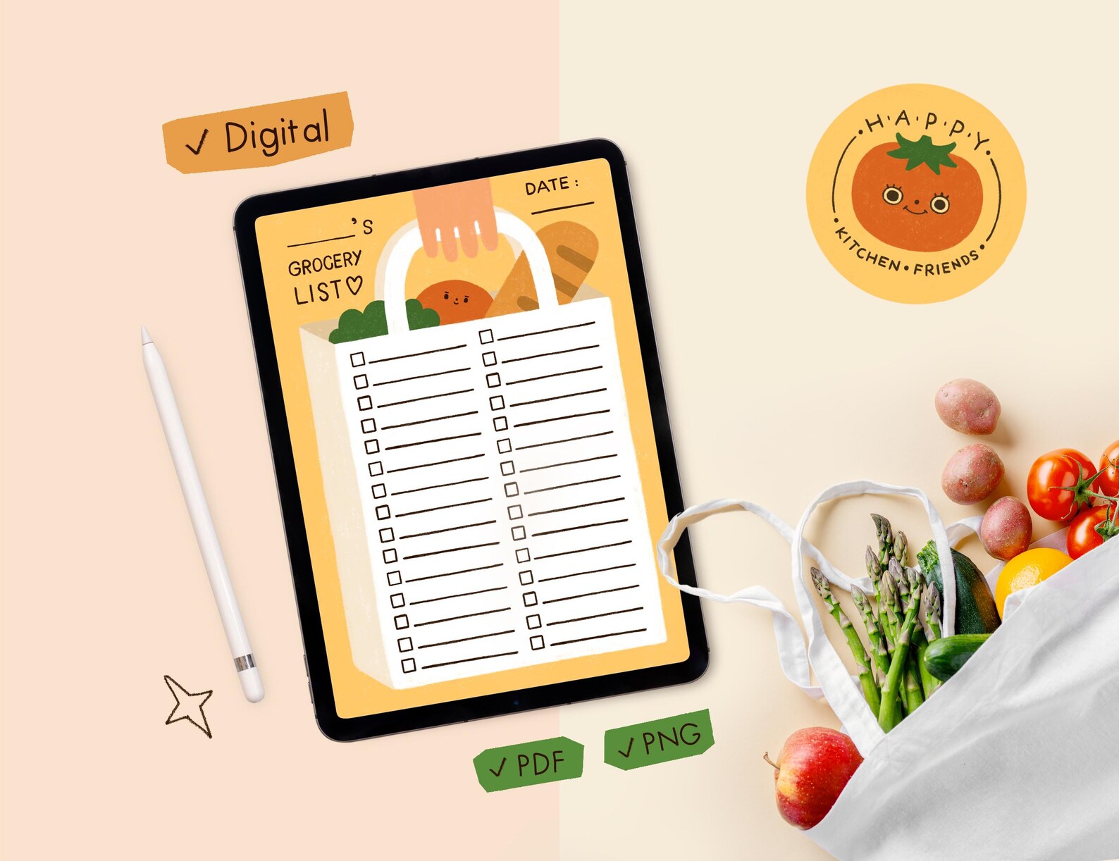 Printable Grocery List Colorful Digital Shopping List Cute Illustrated ...