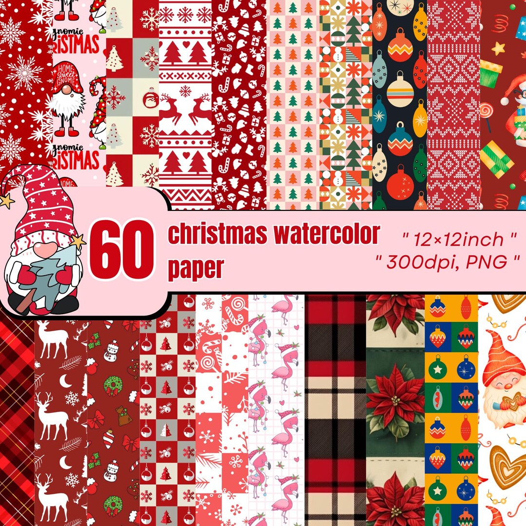 60 Christmas Digital Papers, Holiday Backgrounds, 12x12 PNG (digital ...