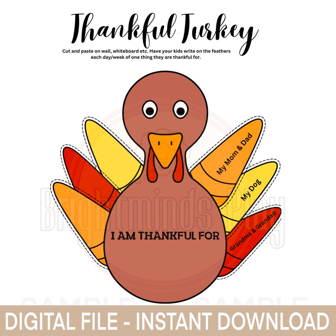 Thankful Turkey Craft Printable Thanksgiving Craft Kid's Thanksgiving ...