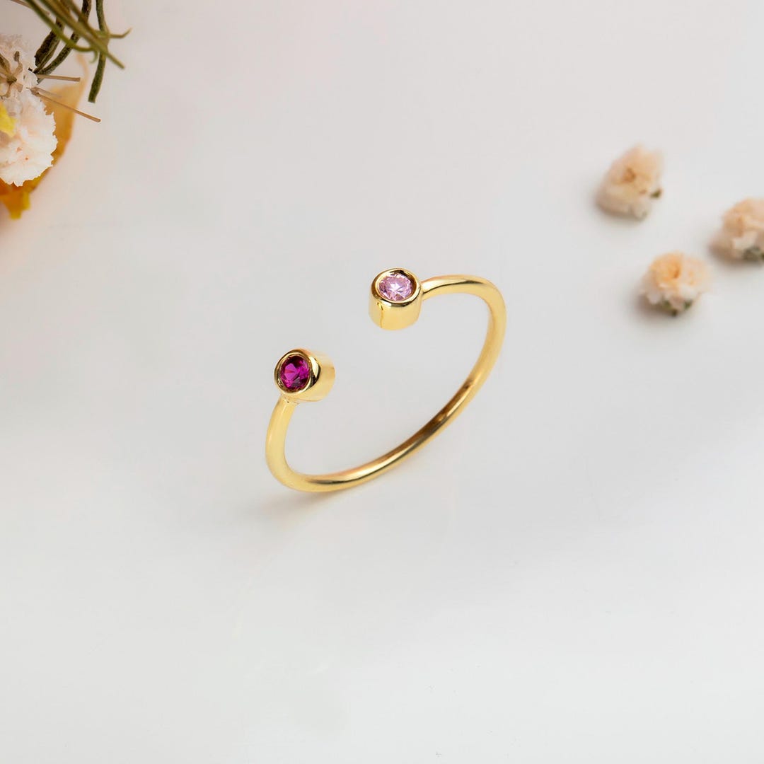 925 Silver Double Stone Ring | Gold Plated Zircon Ring - Etsy