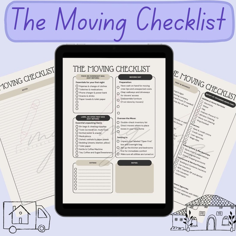 Printable House Moving Checklist for Moving Home Digital Download for ...