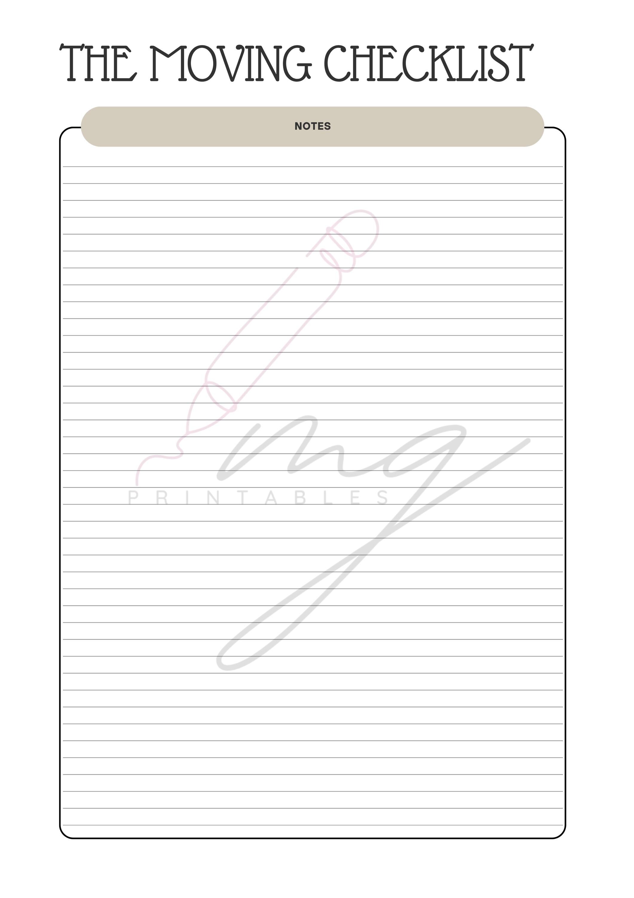 Printable House Moving Checklist for Moving Home Digital Download for ...