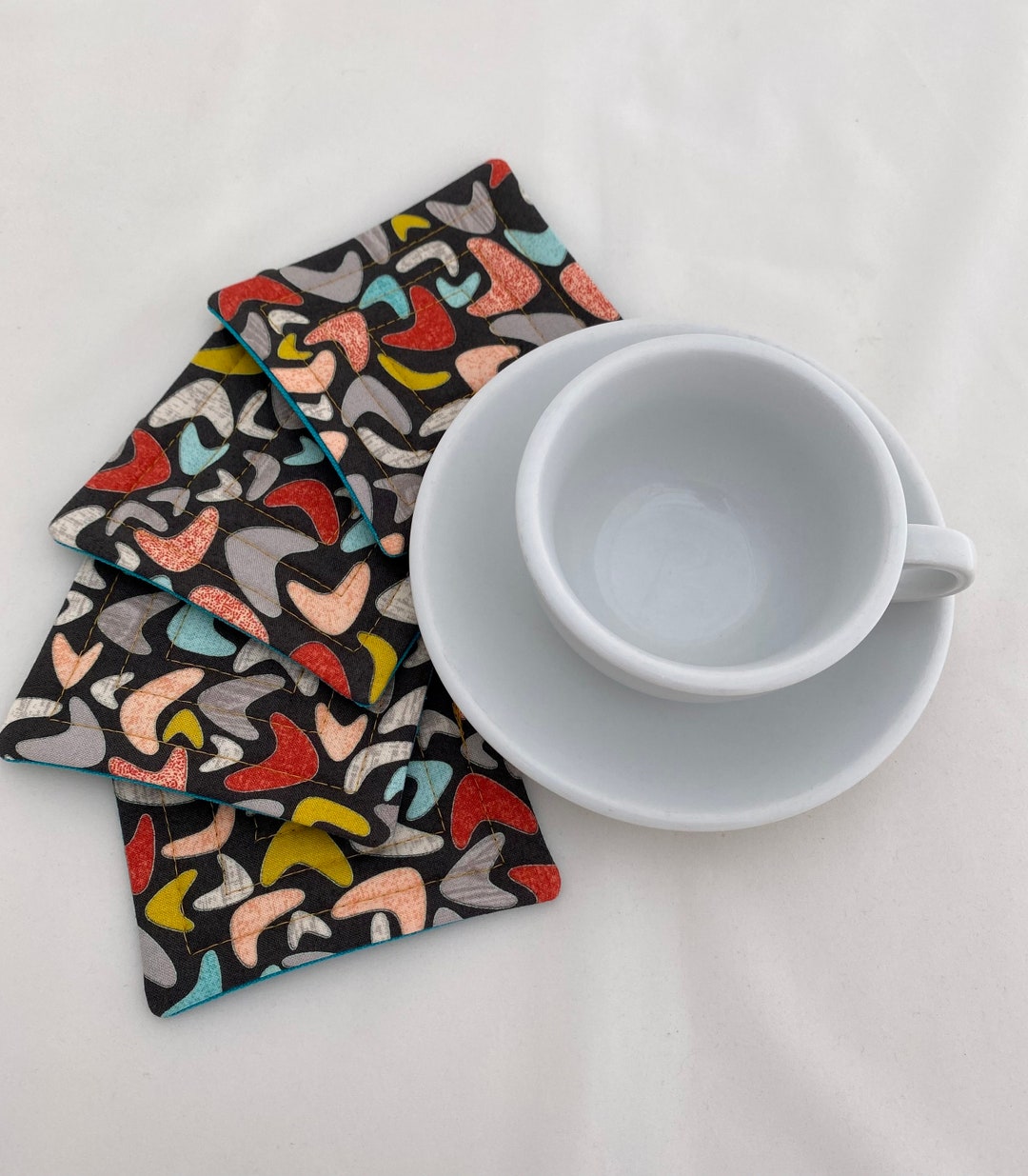 Boomerang Mid Century Modern Coaster Set of Four Fabric Coasters in ...