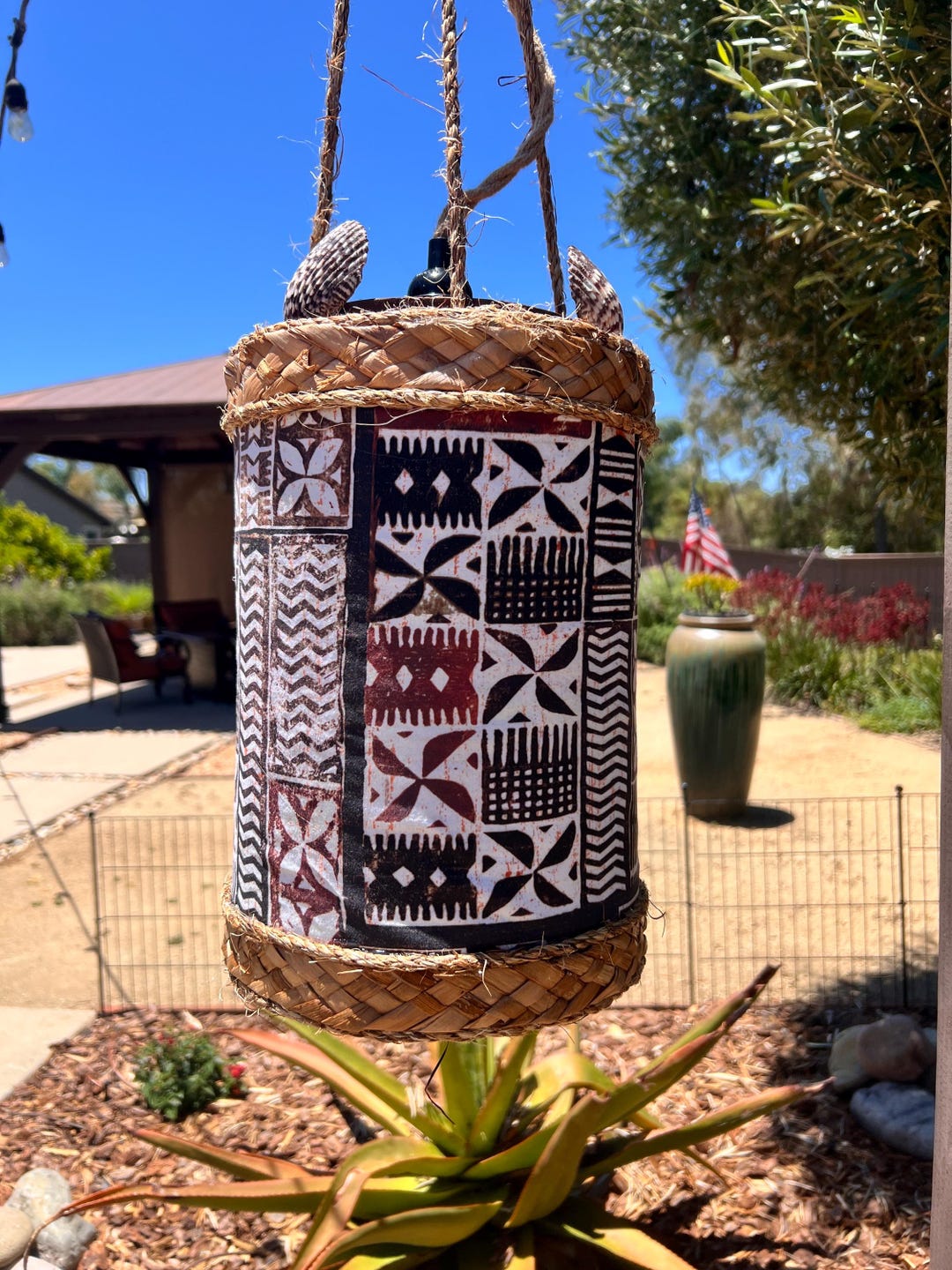 Bamboo Tiki Lamp: Marquesas Tapa Cloth Design, Tropical Island Decor - Etsy