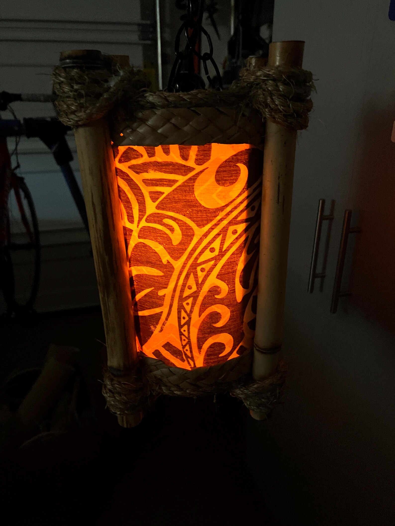 Bamboo Tiki Lamp: Tapa Cloth Design - Tropical Tiki Bar Decor - Etsy