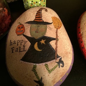 Handpainted Whimsical Witch With Pumpkin, Happy Fall Witch, Halloween ...