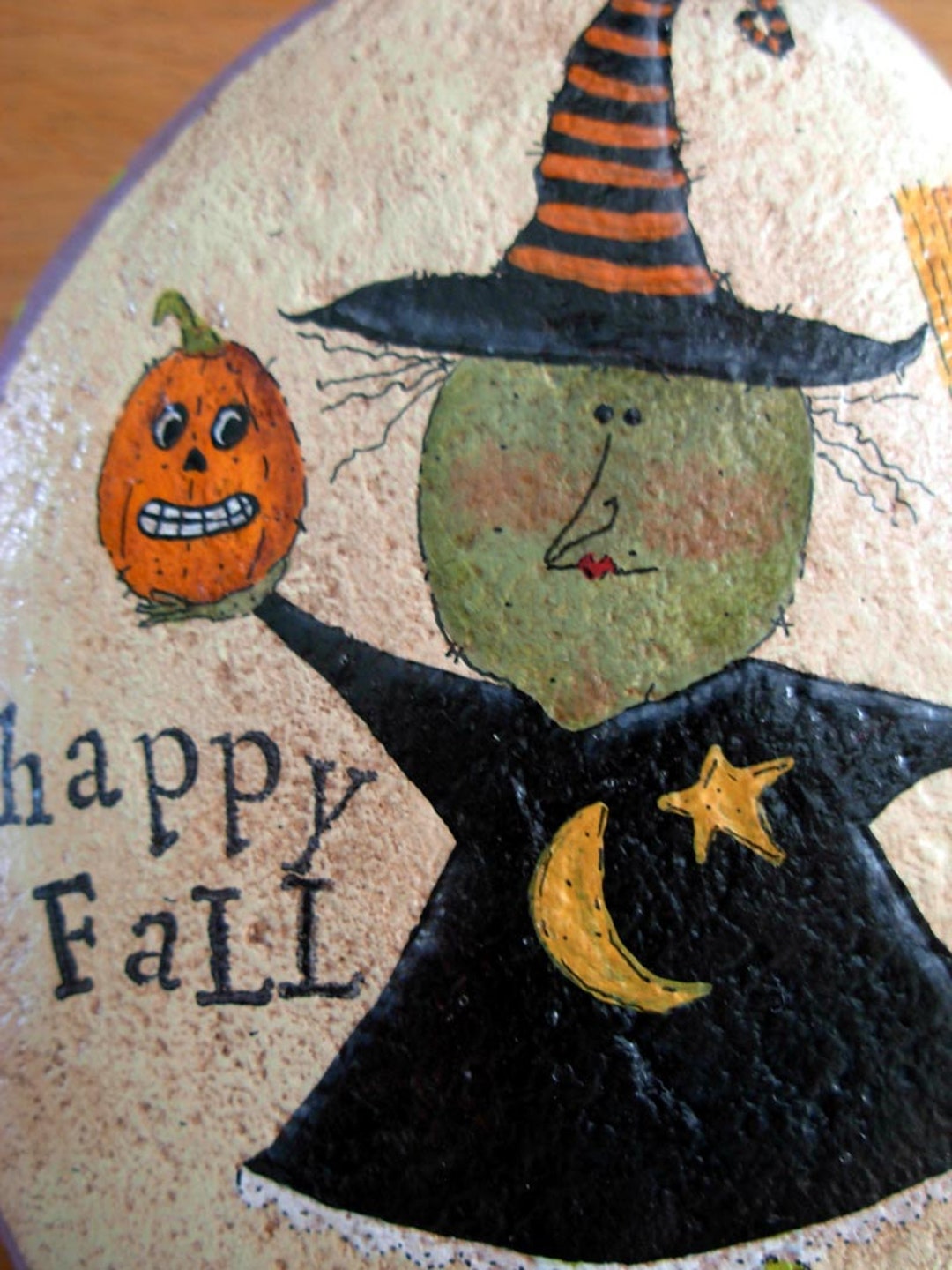 Handpainted Whimsical Witch With Pumpkin, Happy Fall Witch, Halloween ...