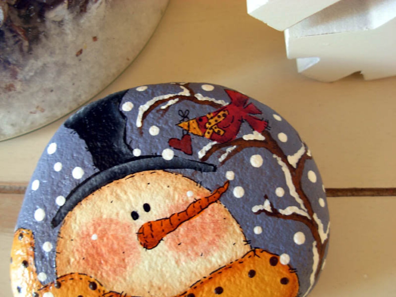 Original Snowman Hand Painted Stone Unique Snowman Art - Etsy