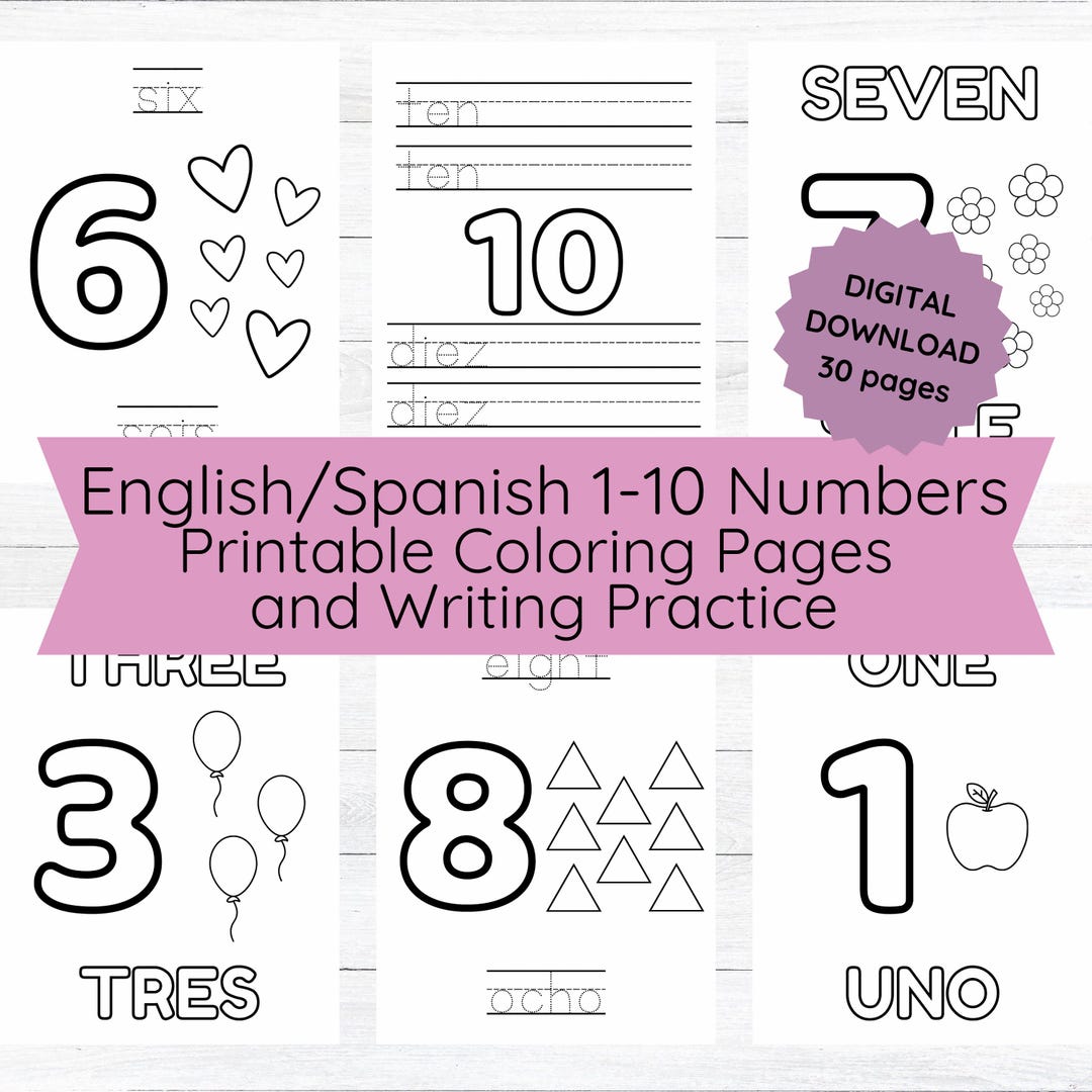 English Spanish Number Writing Practice and Coloring Pages Bilingual ...